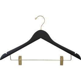 Matte Black Wood Combo Hanger W/ Clips & Notches (17" X 7/16")