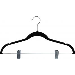 Black Flocked Plastic Combo Hanger W/ Clips & Notches (17" X 1/4")
